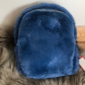 THINK VINTAGE | Bags | Blue Fur Mini Backpack With Zipper Closure Nwt ...